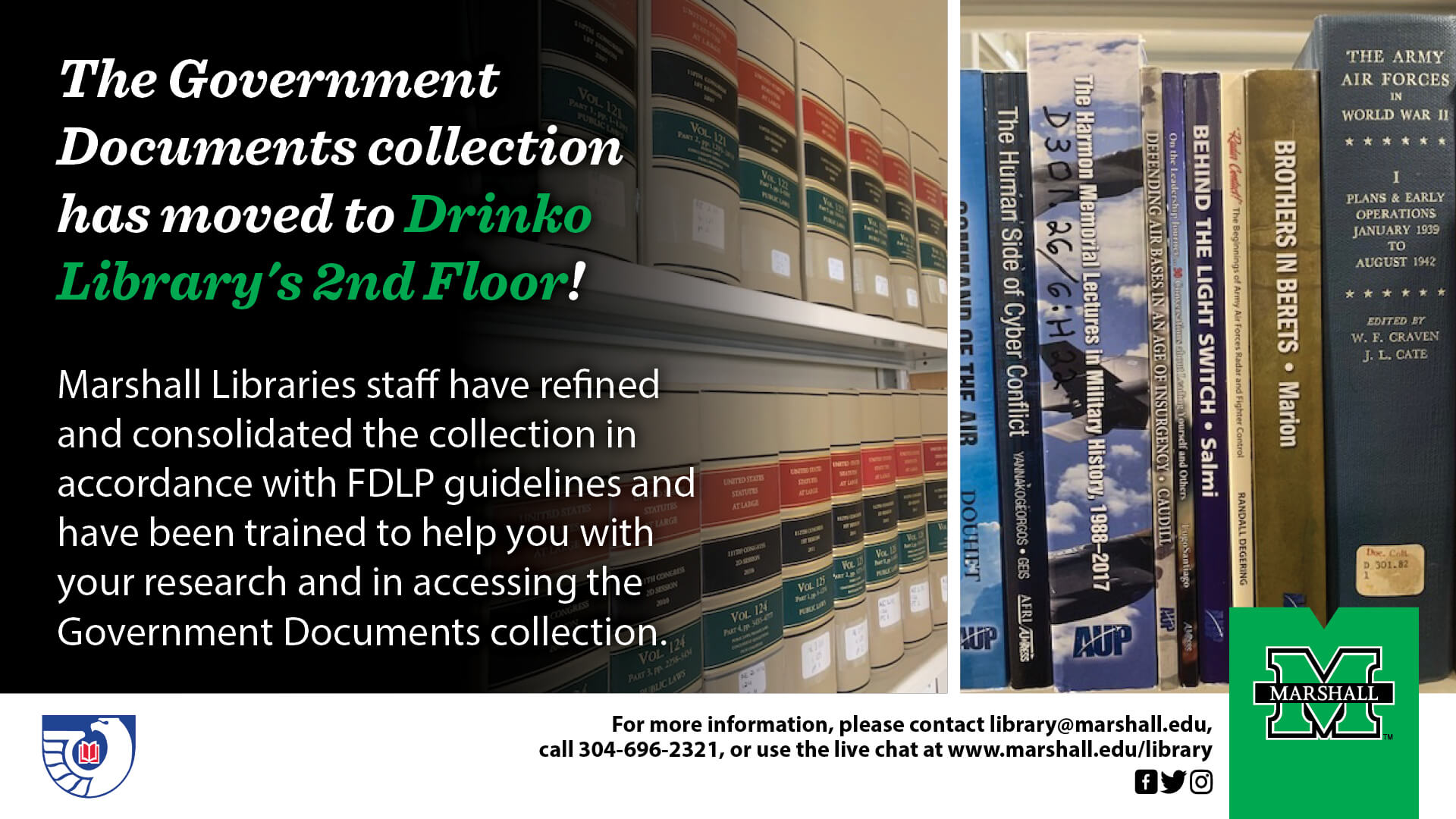 Government Documents library collection moved - Marshall University News